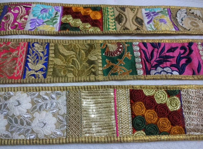 Indian Patch Embroidered Lace Ethnic Decorative Trim Sari Border Broad ...