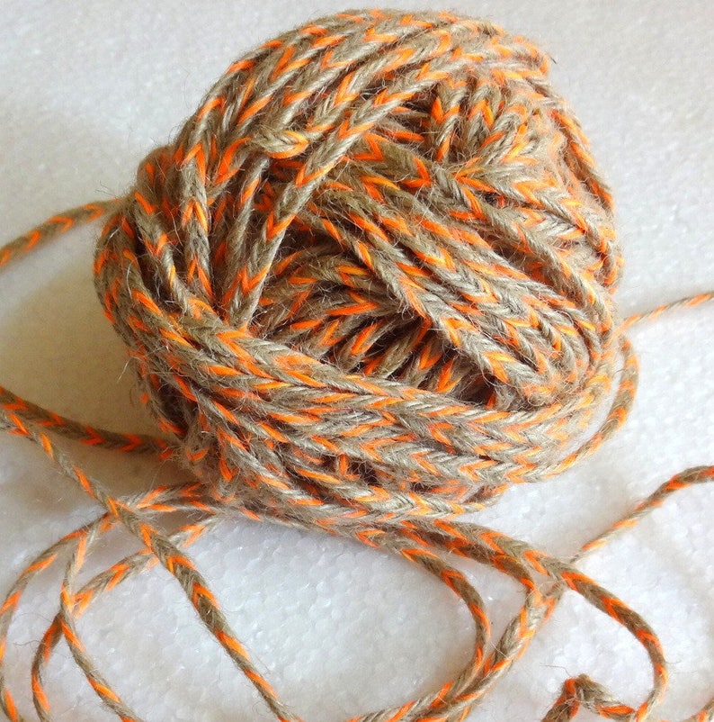 Indian Jute, Jute Yarn Braided With Neon Orange Thread, Natural Jute ...