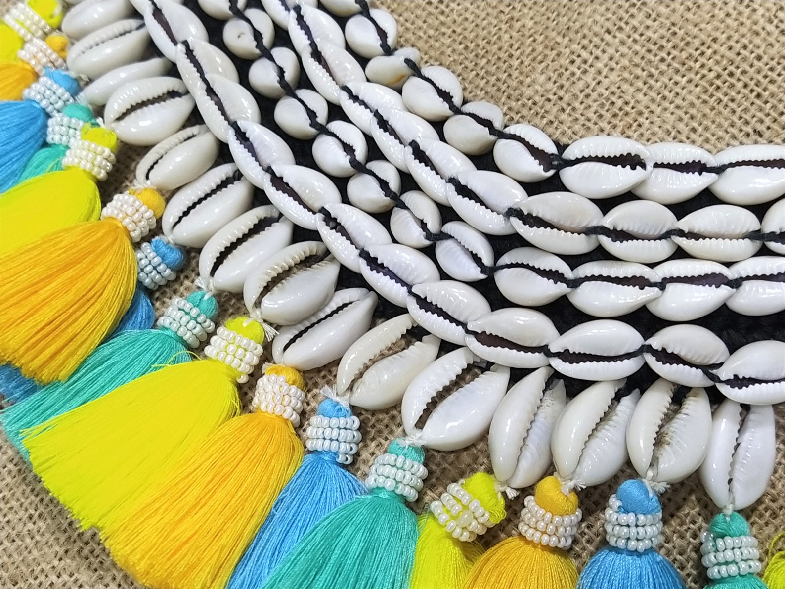 Beachwear Jewelry, Cowrie Shell Necklace, Indian Beaded Jewelry, Tassel ...