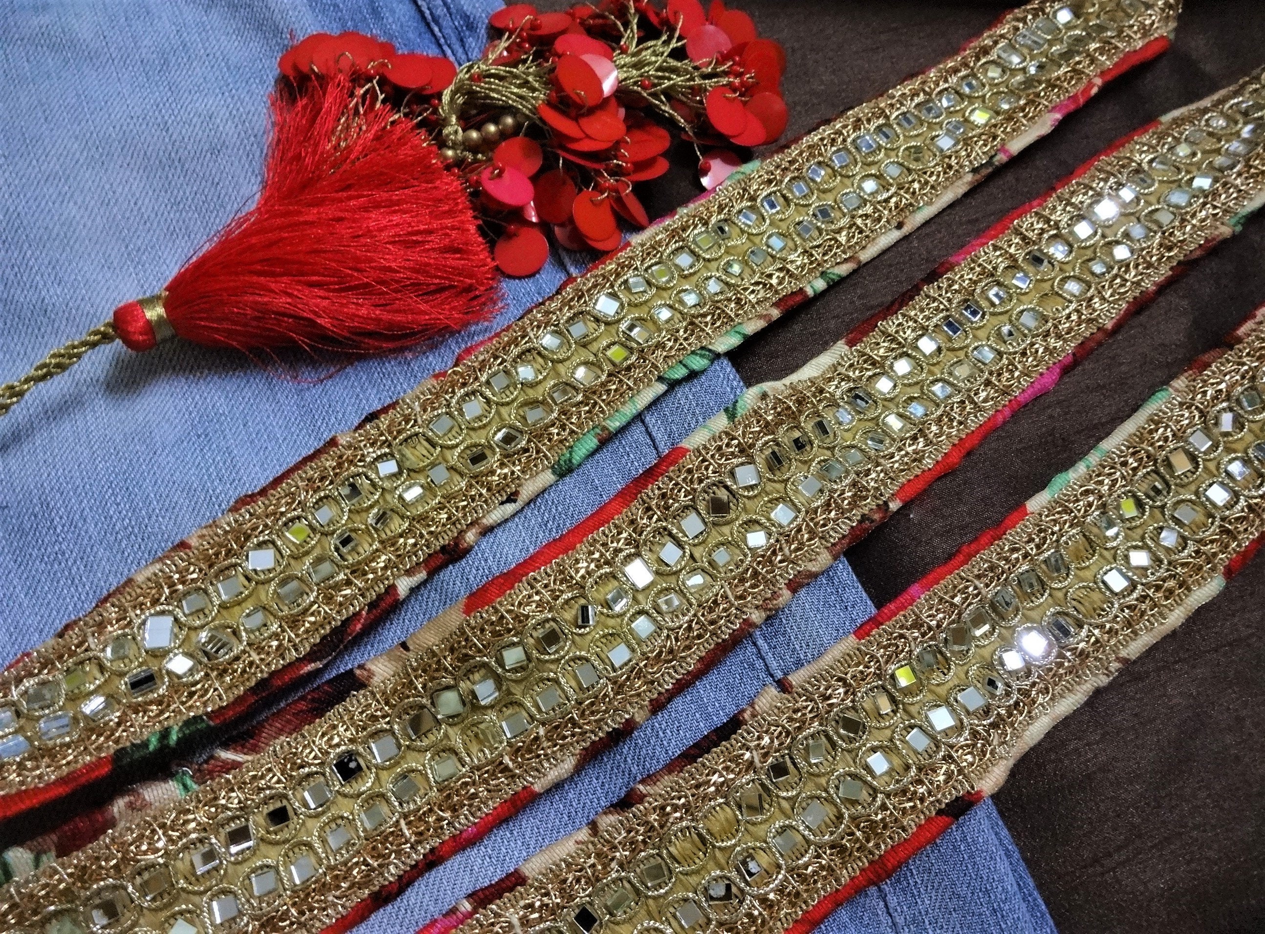 Indian Embroidered Lace,embroidered Trim,decorative Mirror Ribbon,zari ...