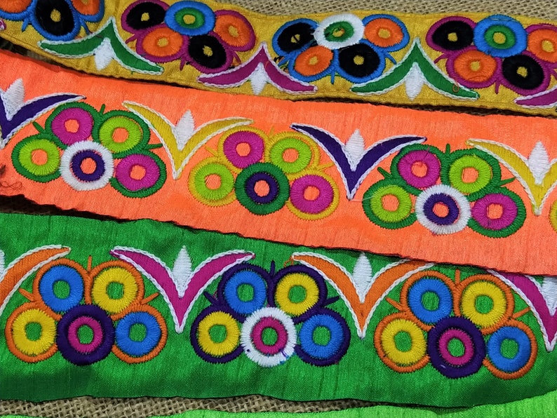 Indian Lace, Embroidered Neon Orange Trim, Crafting Ribbon, Sari Border ...