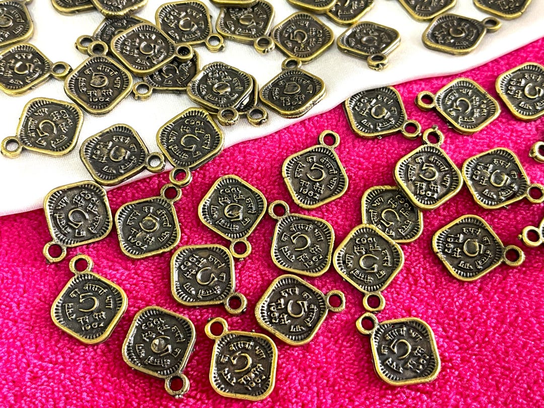 14 Mm Square Metal Coin Charms, Jewelry Supplies, Indian 5 Paise Coins ...