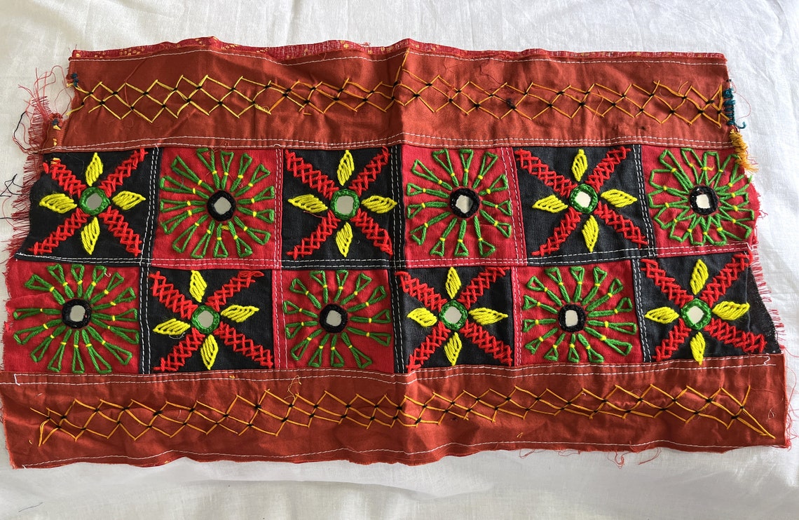 Indian Applique, Embroidered Multi Colored Rectangular Ethnic Sew on ...