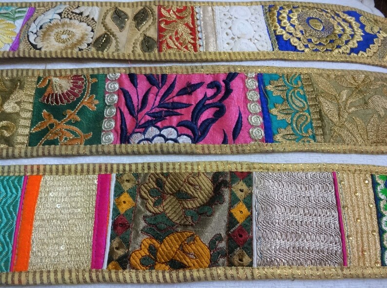 Indian Patch Embroidered Lace Ethnic Decorative Trim Sari Border Broad ...