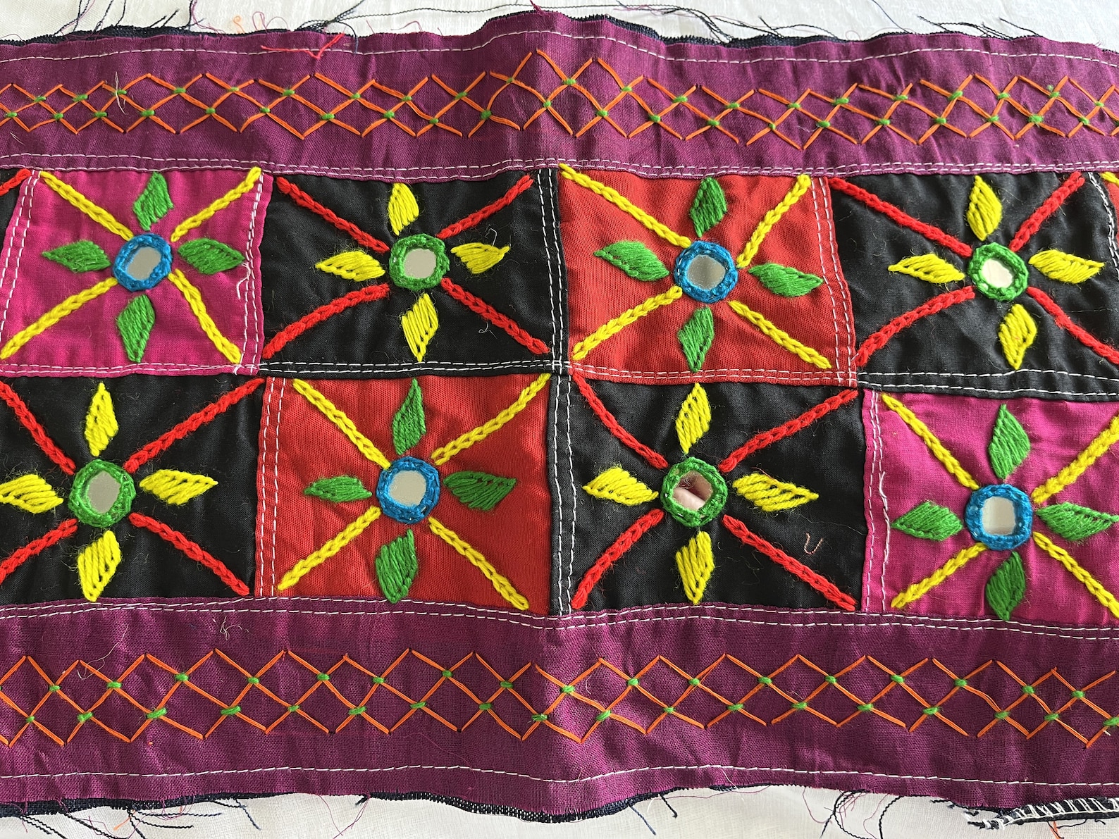 Indian Applique, Embroidered Multi Colored Rectangular Ethnic Sew on ...