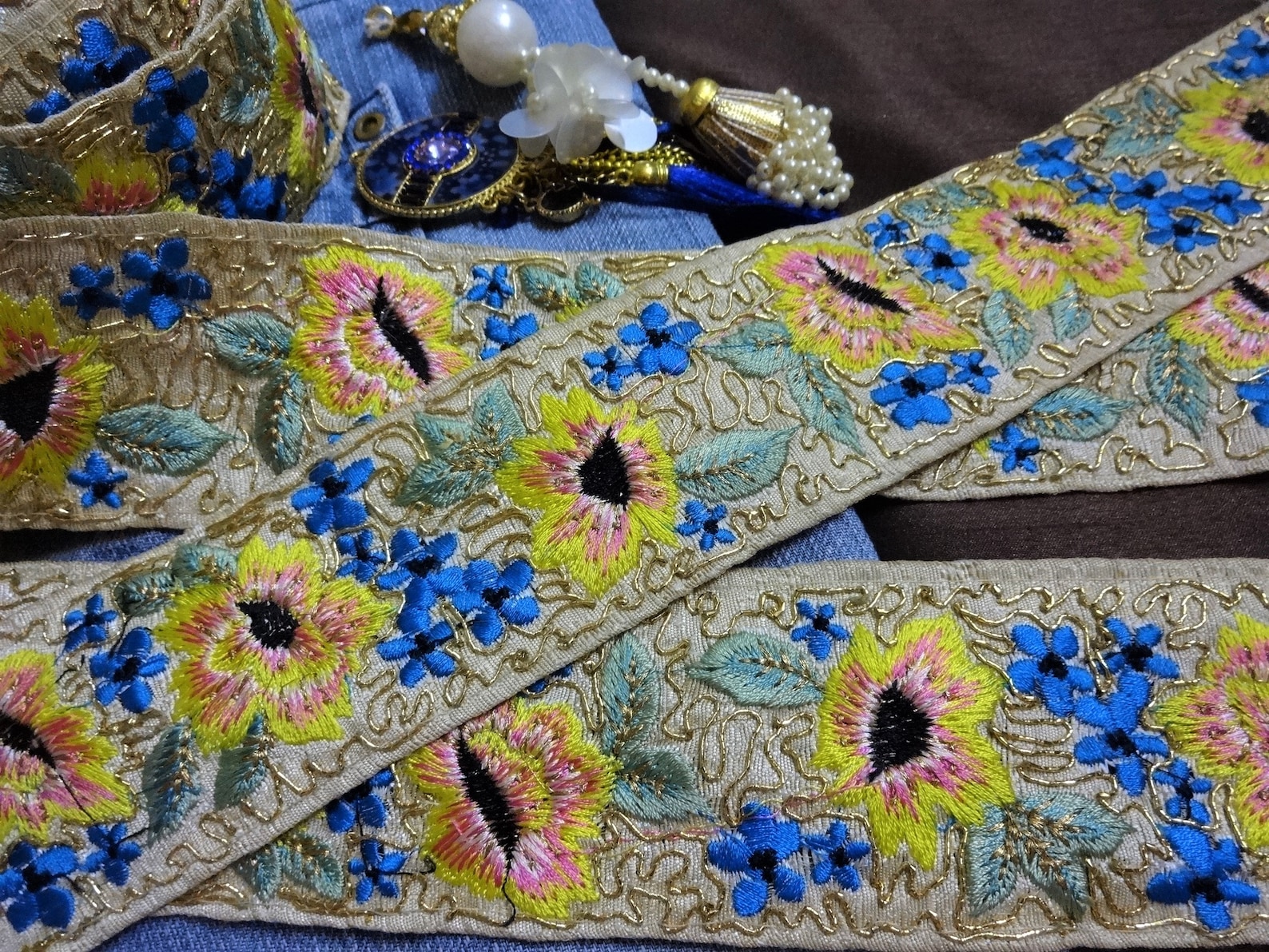 Embroidered Lace Craft Trim Decorative Ribbon Floral Zari Trim - Etsy