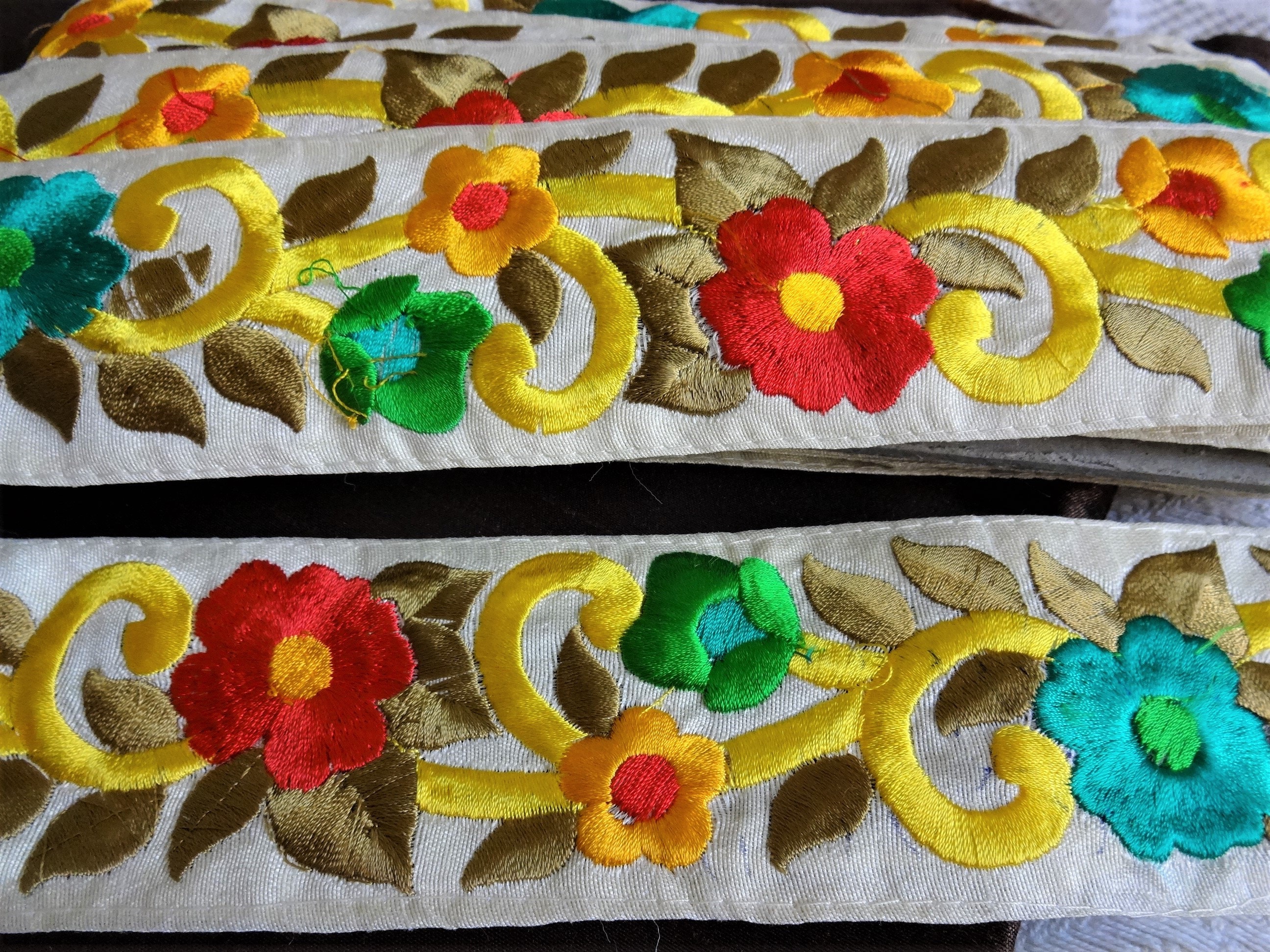 Indian Embroidered LaceCraft TrimDecorative RibbonFloral | Etsy