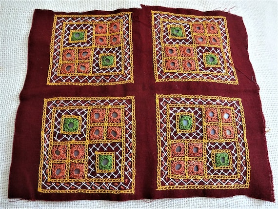 Kutch Hand Embroidered Multi Colored Square Ethnic Sew On | Etsy