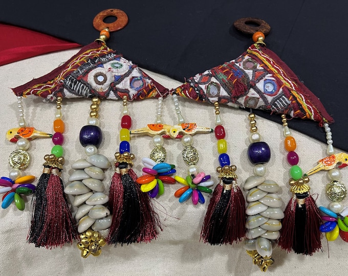 10 Banjara Ethnic Tassels, Indian Kutch Fabric Tassels, Cushion Tassels ...