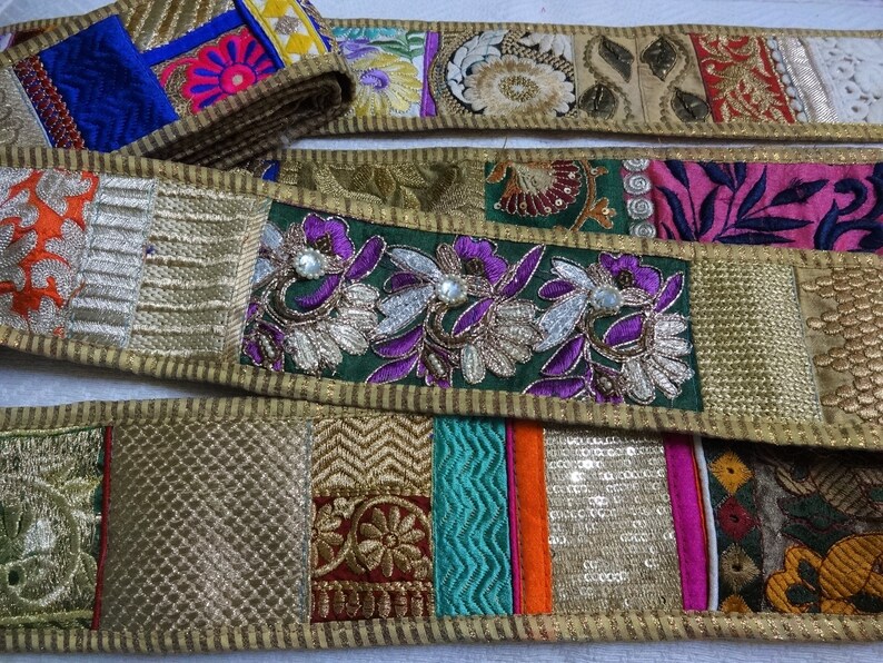 Indian Patch Embroidered Lace Ethnic Decorative Trim Sari Border Broad ...