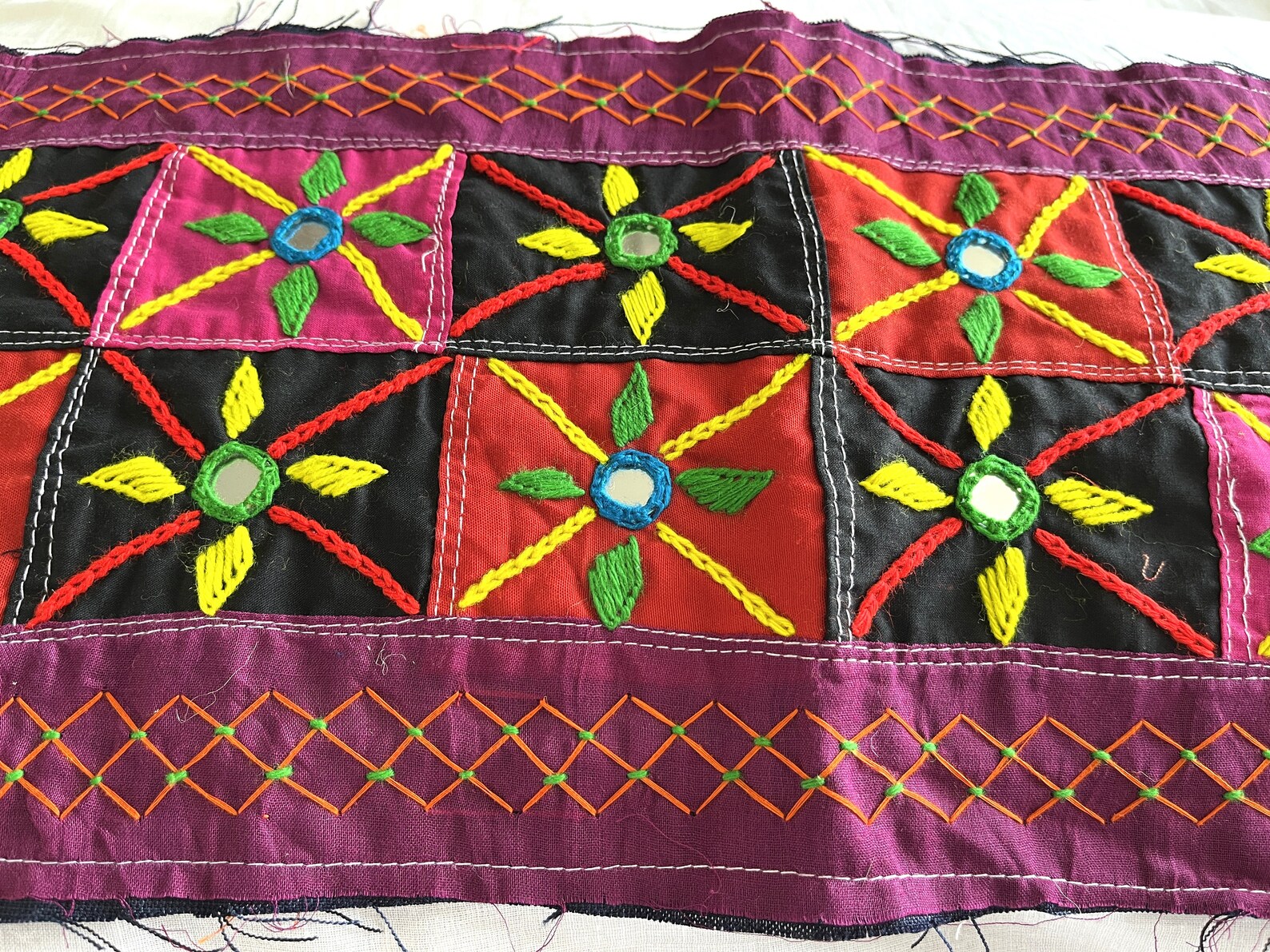 Indian Applique, Embroidered Multi Colored Rectangular Ethnic Sew on ...