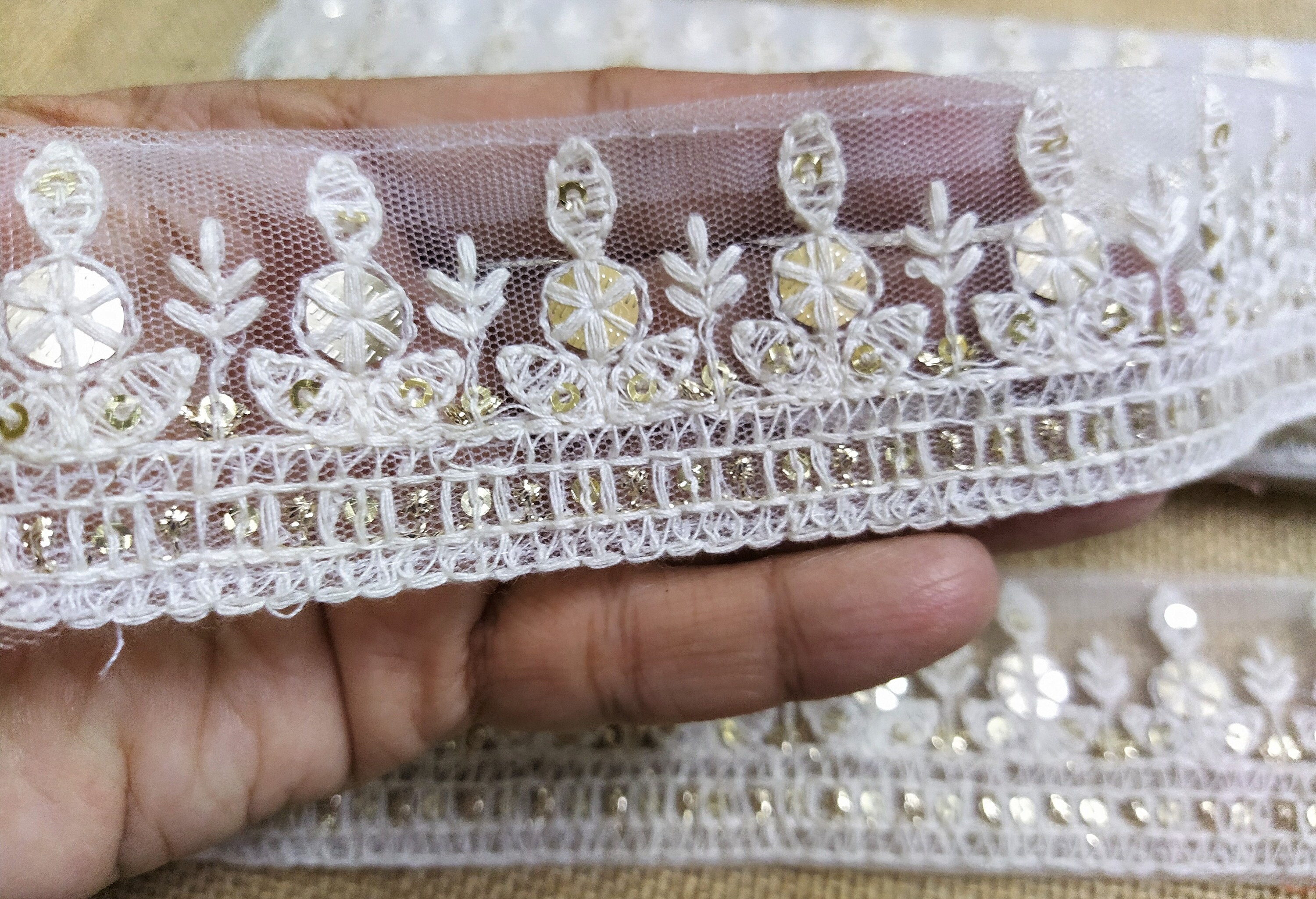 Indian LaceDelicate Embroidered Big Sequins TrimFloral | Etsy