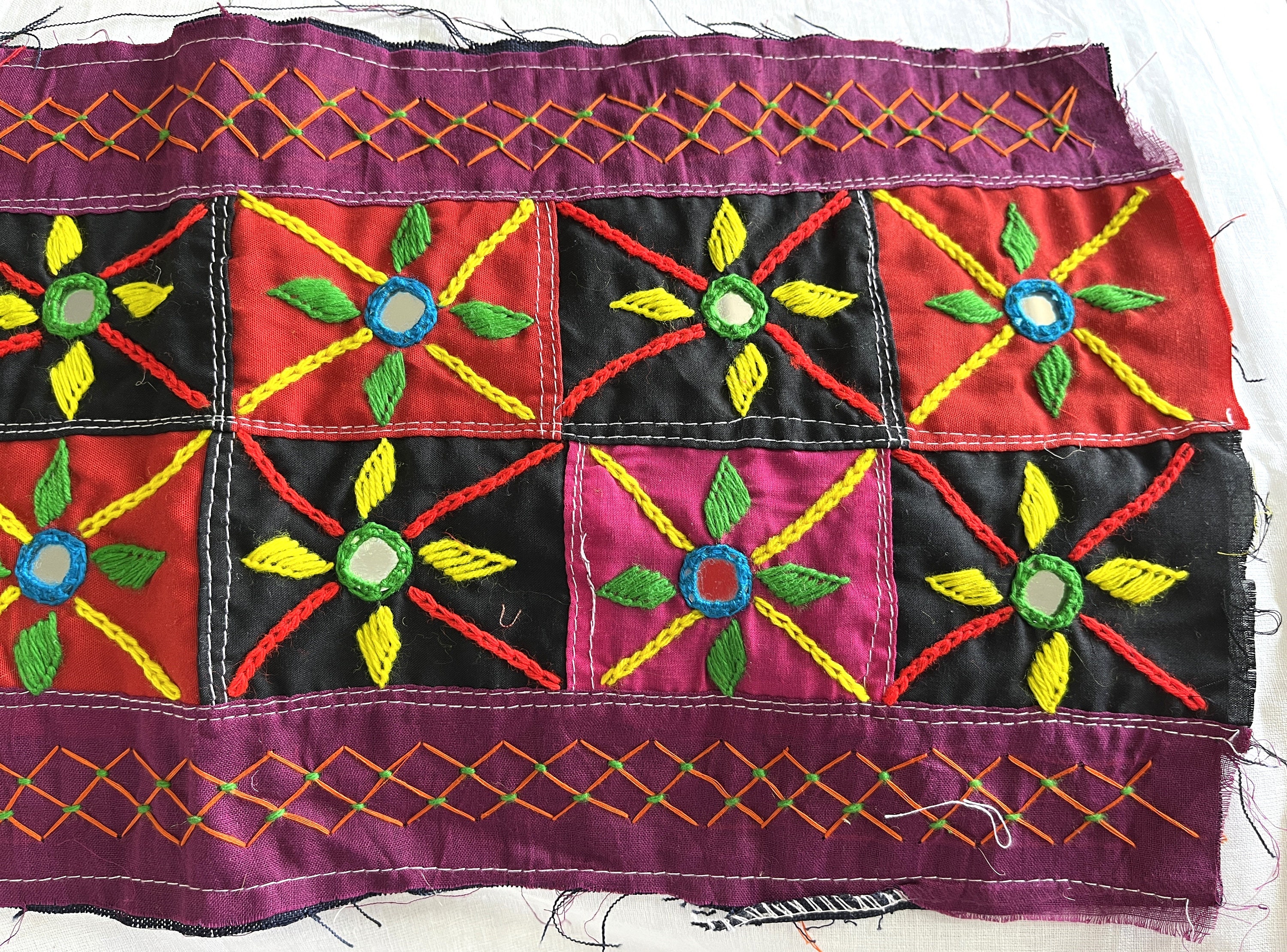 Indian Applique, Embroidered Multi Colored Rectangular Ethnic Sew on ...