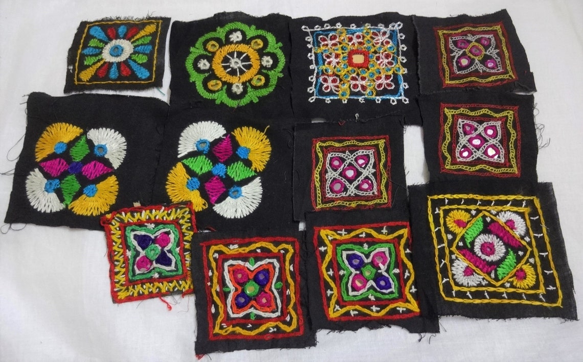 Kutch Embroidered Square Ethnic Sew on Patches Fabric | Etsy
