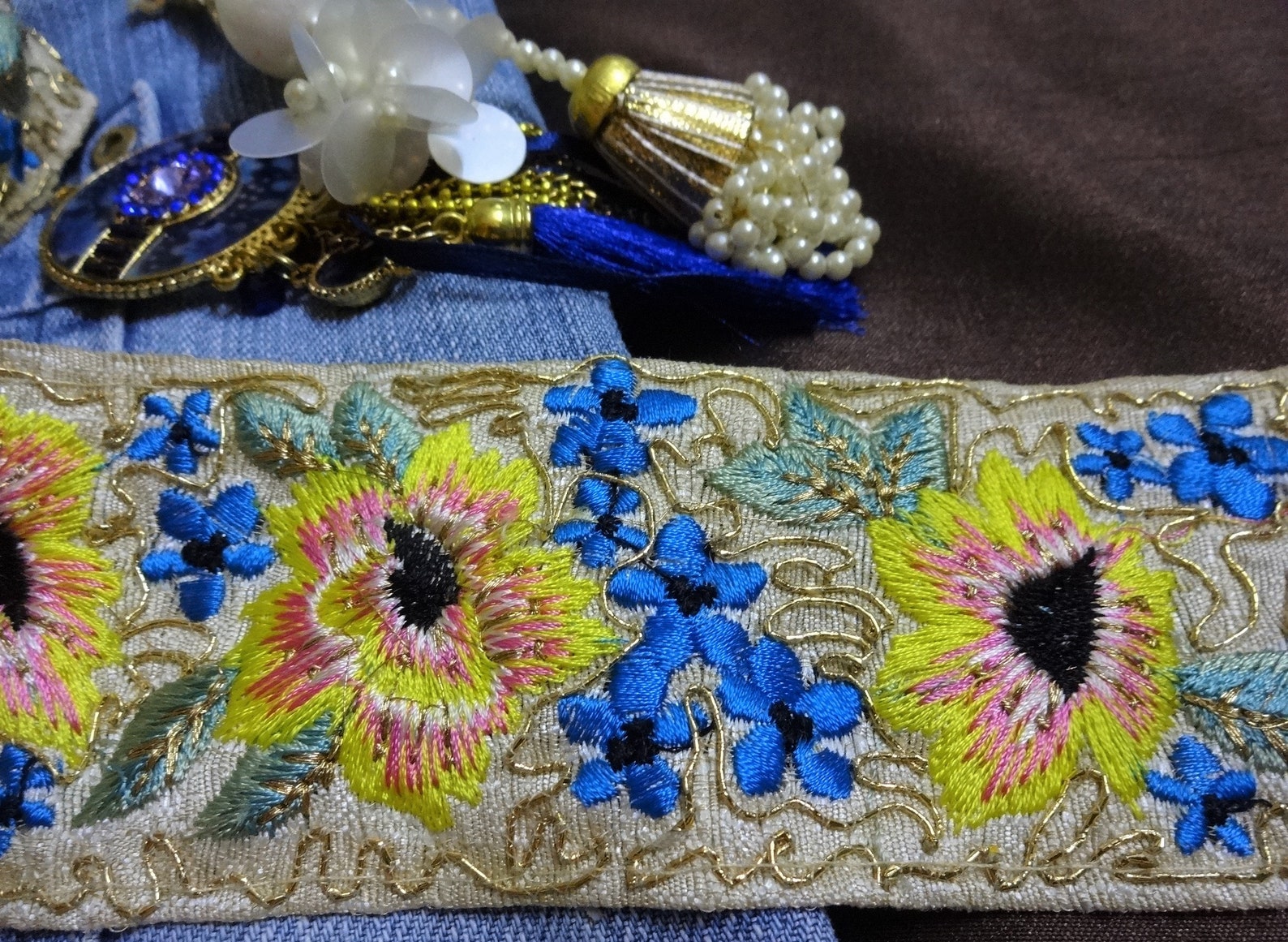 Embroidered Lace Craft Trim Decorative Ribbon Floral Zari Trim - Etsy