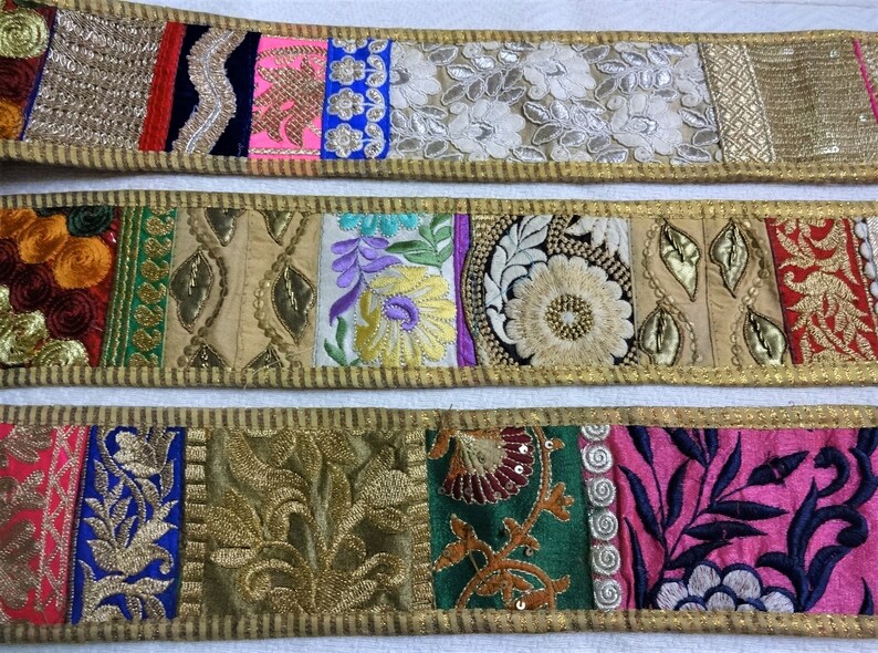 Indian Patch Embroidered Lace Ethnic Decorative Trim Sari Border Broad ...