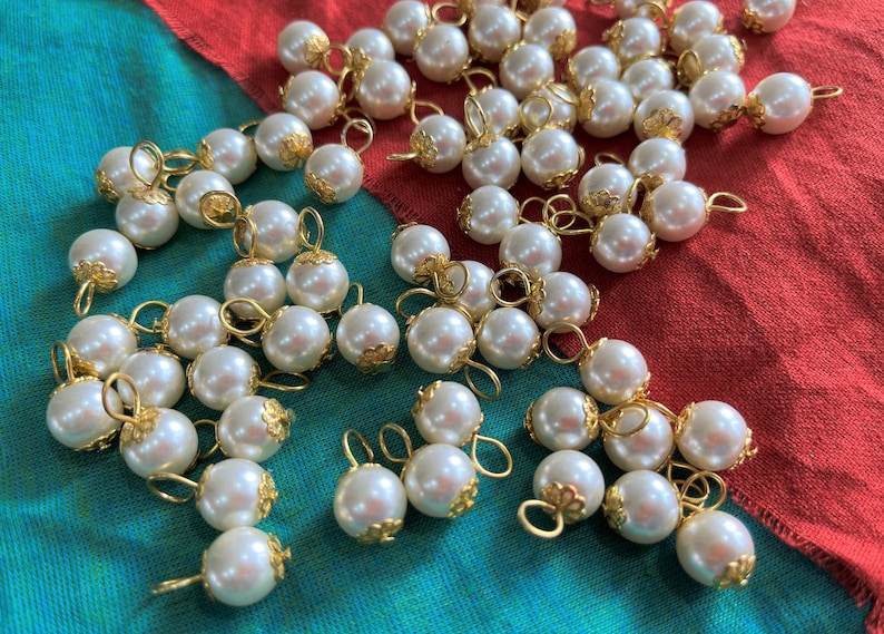 Pearl Dangles, Faux Pearl Beads With Wire Loop and Cap, Indian Jewelry ...