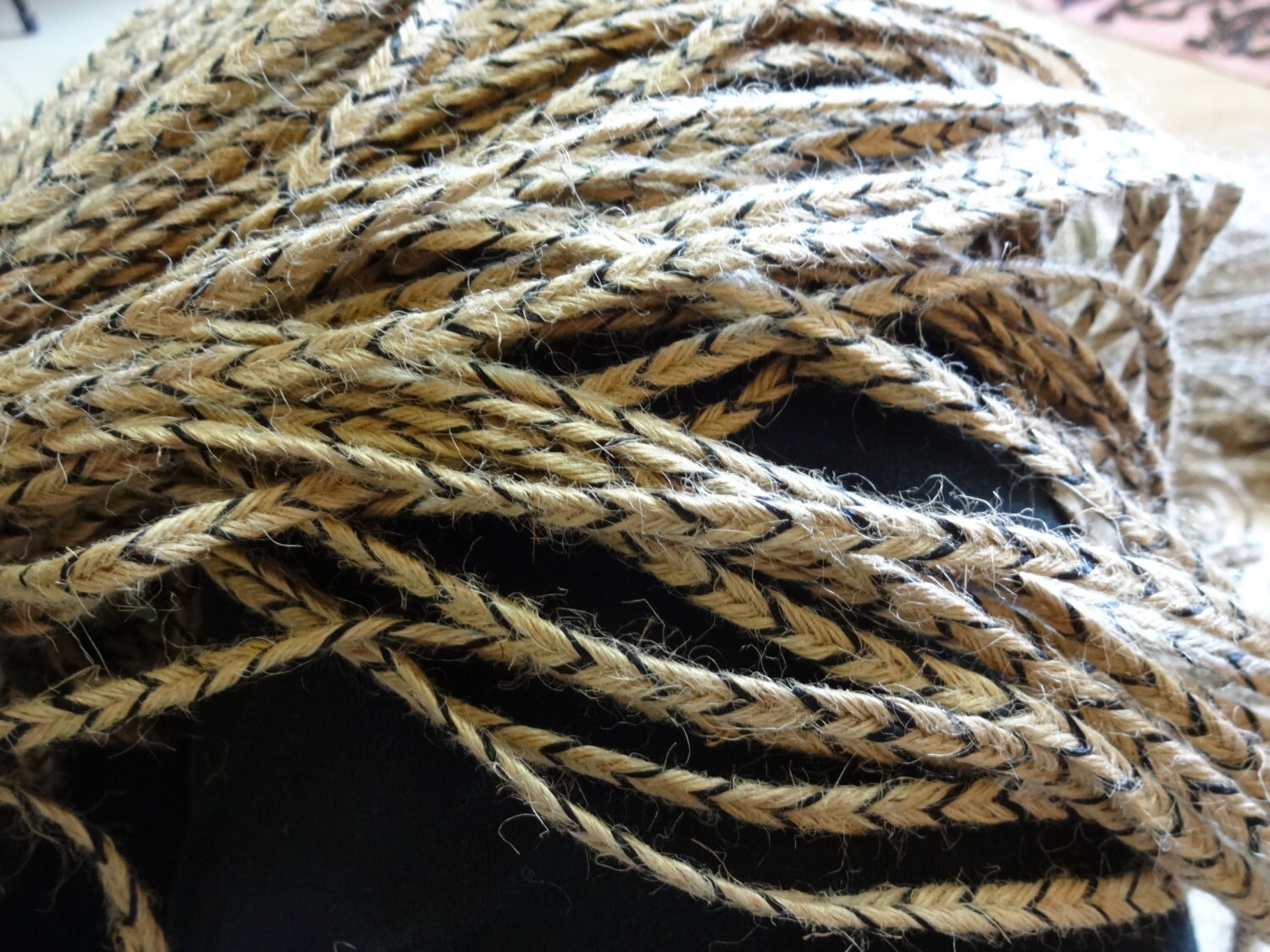 Indian Jute Jute Thread Jute Yarn Braided With Black Thread | Etsy