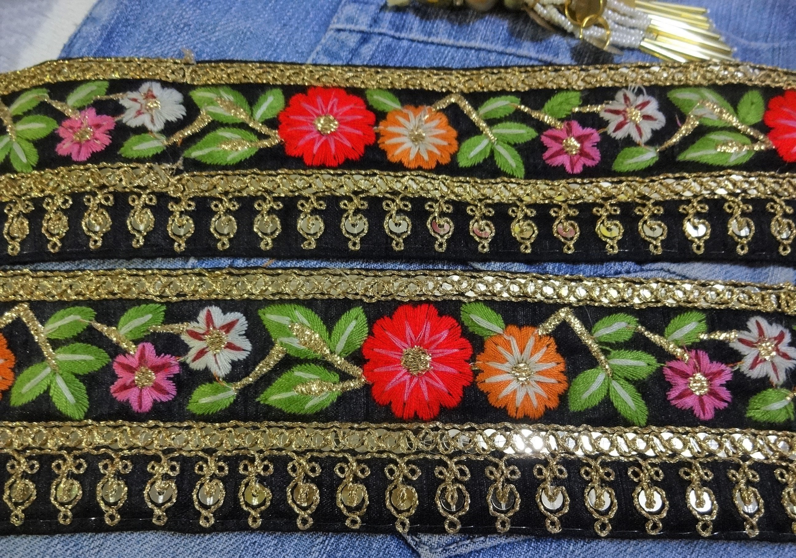 Indian Lace Black Trim Embroidered Craft Ribbon Sari | Etsy
