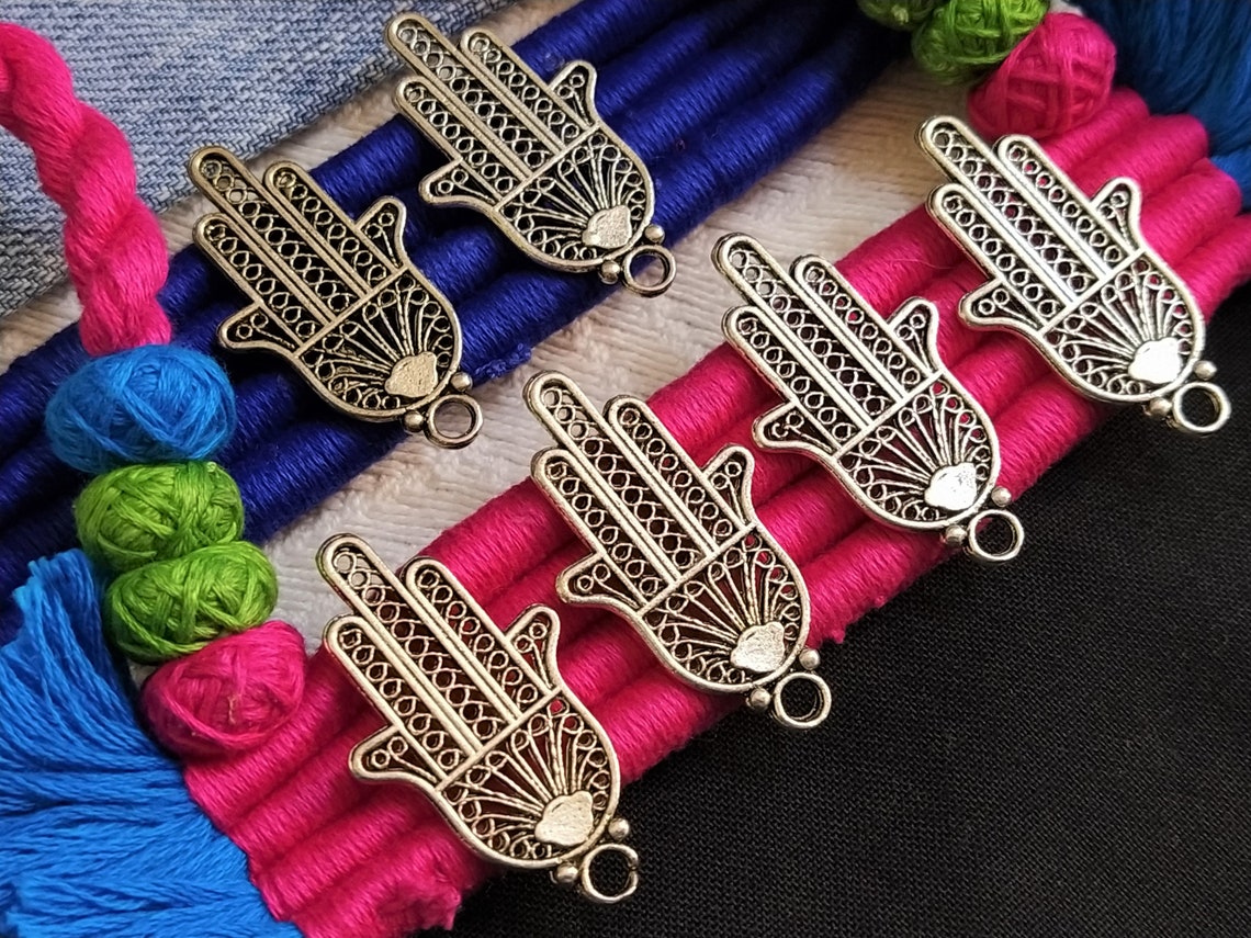 Antique Silver Hamsa Hand Charms Hamsa Hand Pendants Ethnic | Etsy
