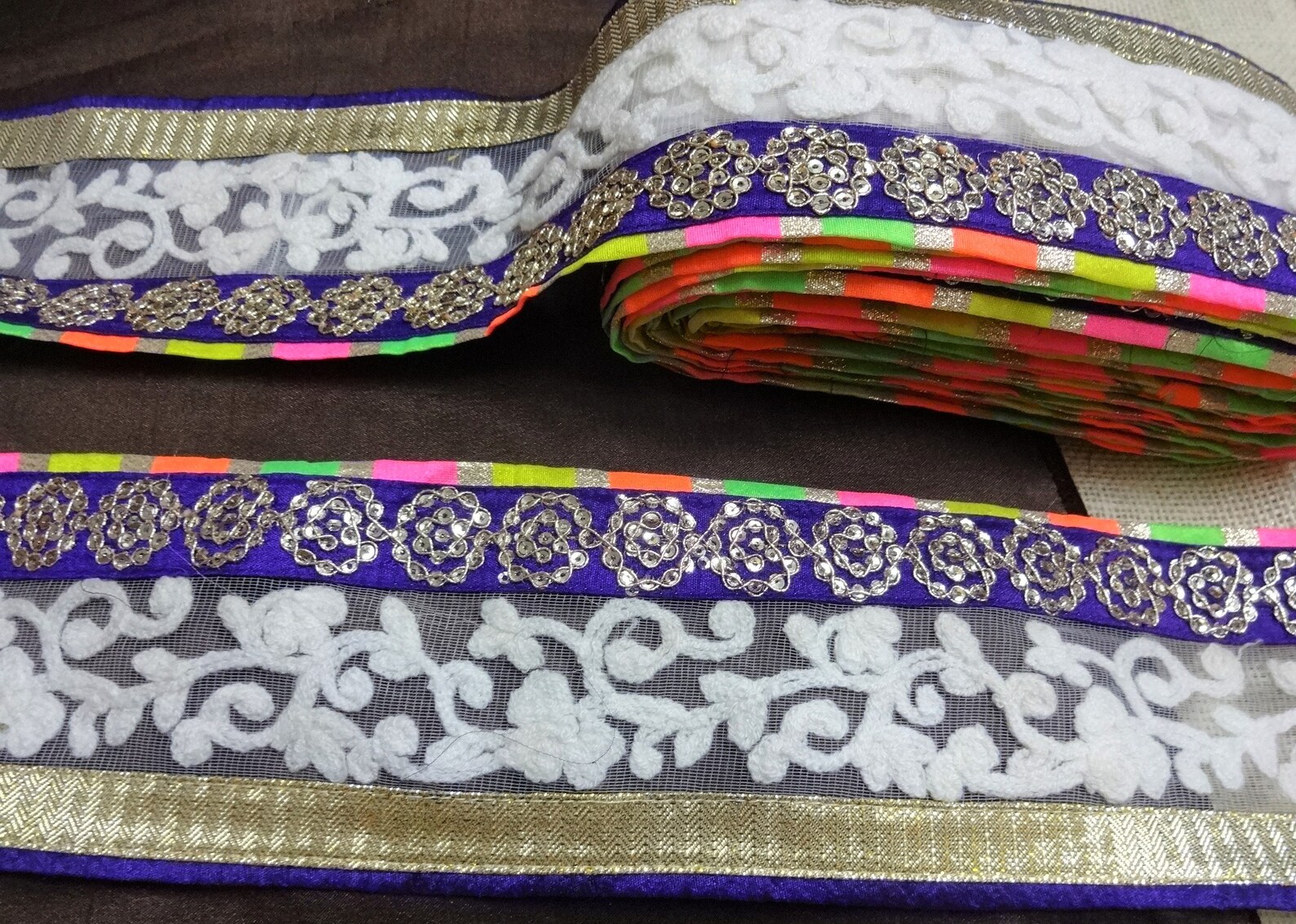 Indian Lace, Embroidered Net Trim, Decorative Ribbon, Ethnic Trim, Zari ...