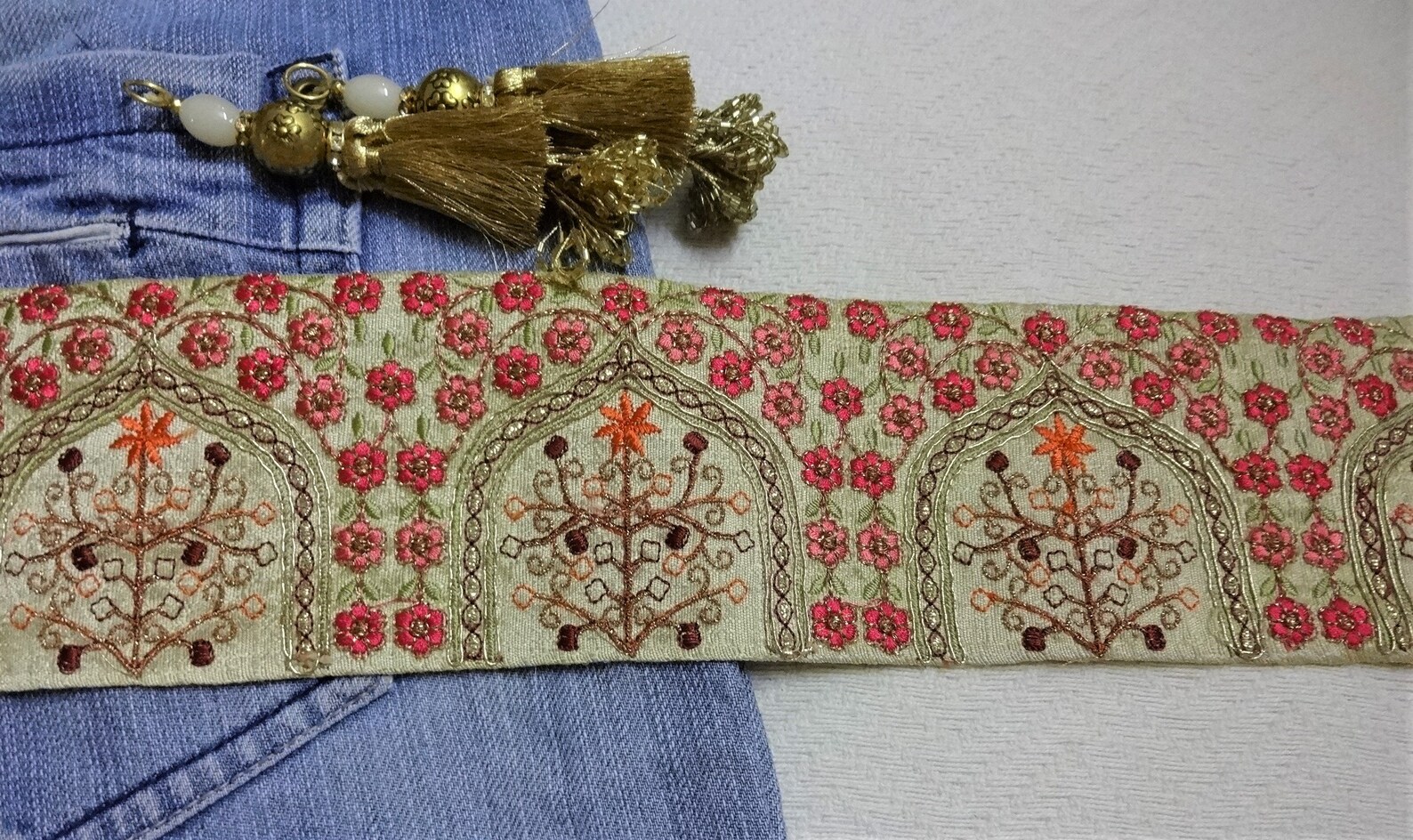 Indian Embroidered Trim,craft Trim,beige Decorative Ribbon,floral Zari ...