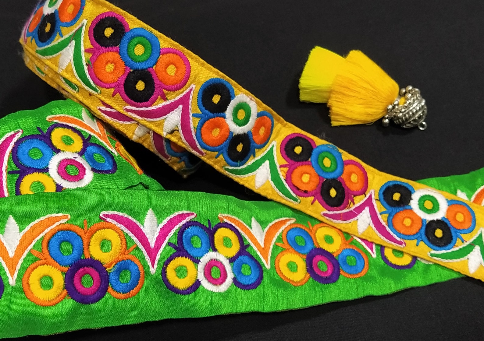 Indian Lace, Embroidered Yellow Trim, Crafting Ribbon, Sari Border ...