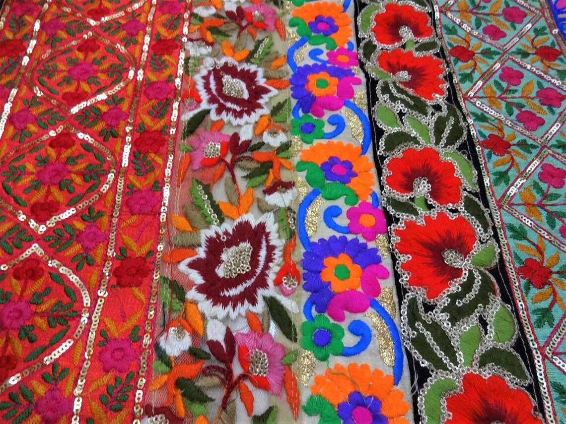 Indian Embroidered Fabric Lace work fabrics Indian Textile | Etsy