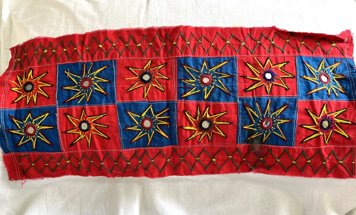 Indian Applique, Embroidered Multi Colored Rectangular Ethnic Sew on ...