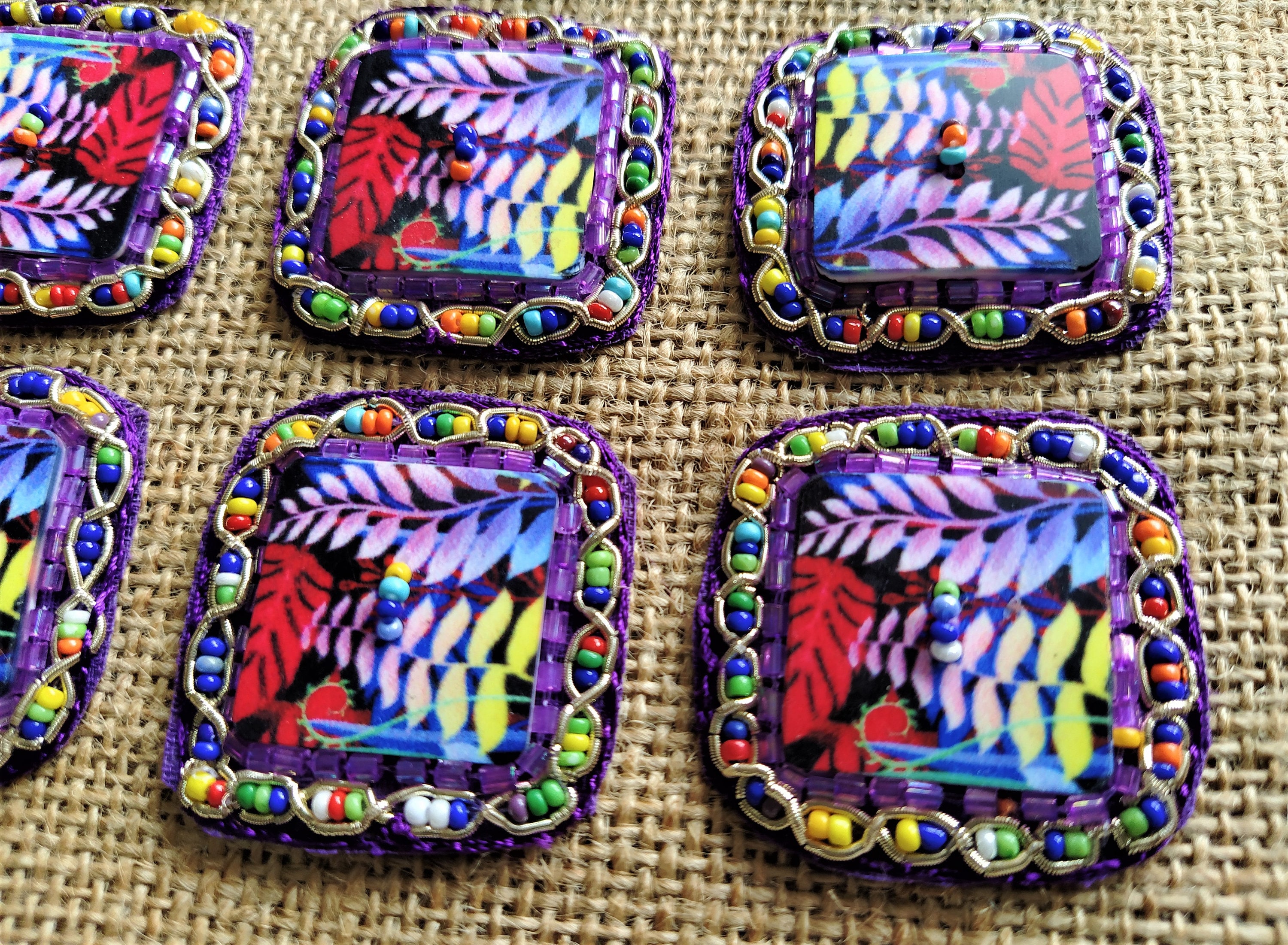 Beaded Appliques, Decorative Buttons, Handmade Stick on Buttons, Flat ...