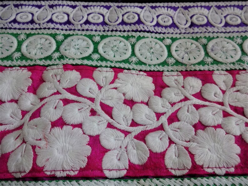 Indian Lace, 8" Broad Embroidered Trim, Decorative Ribbon, Sari Border ...