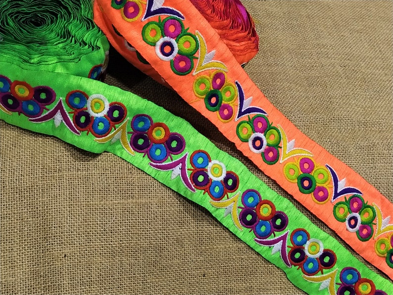 Indian Lace, Embroidered Neon Orange Trim, Crafting Ribbon, Sari Border ...