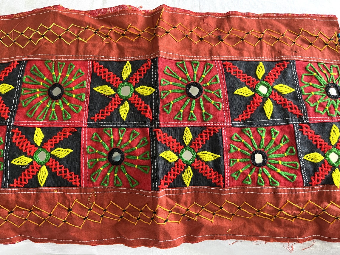 Indian Applique, Embroidered Multi Colored Rectangular Ethnic Sew on ...