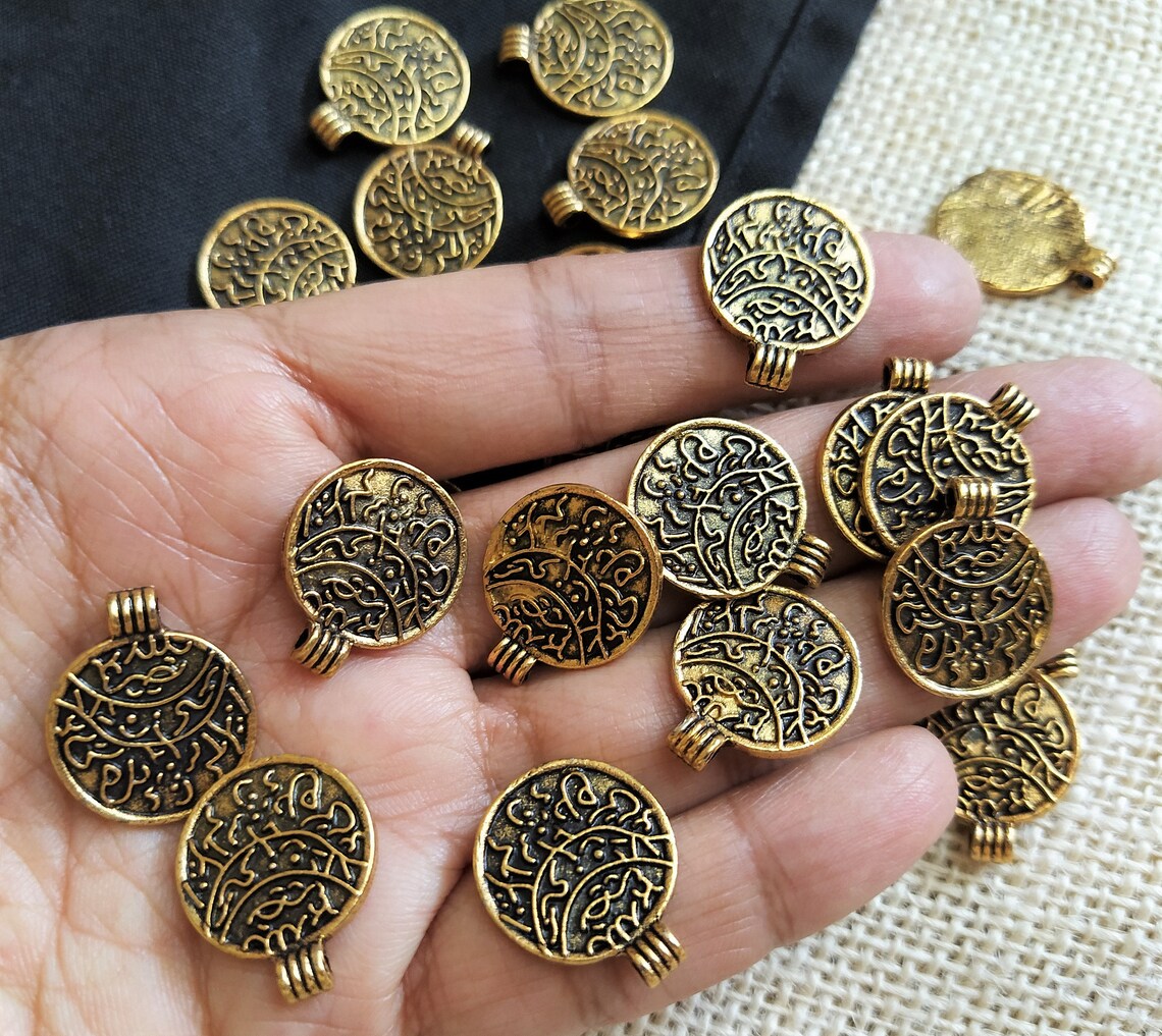 18 MM Metal Coin Charms, Jewelry Supplies, Indian Coins, Antique Gold ...