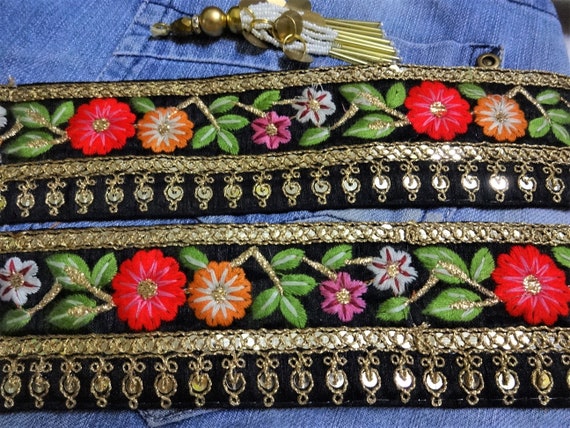 Indian Lace Black Trim Embroidered Craft Ribbon Sari | Etsy