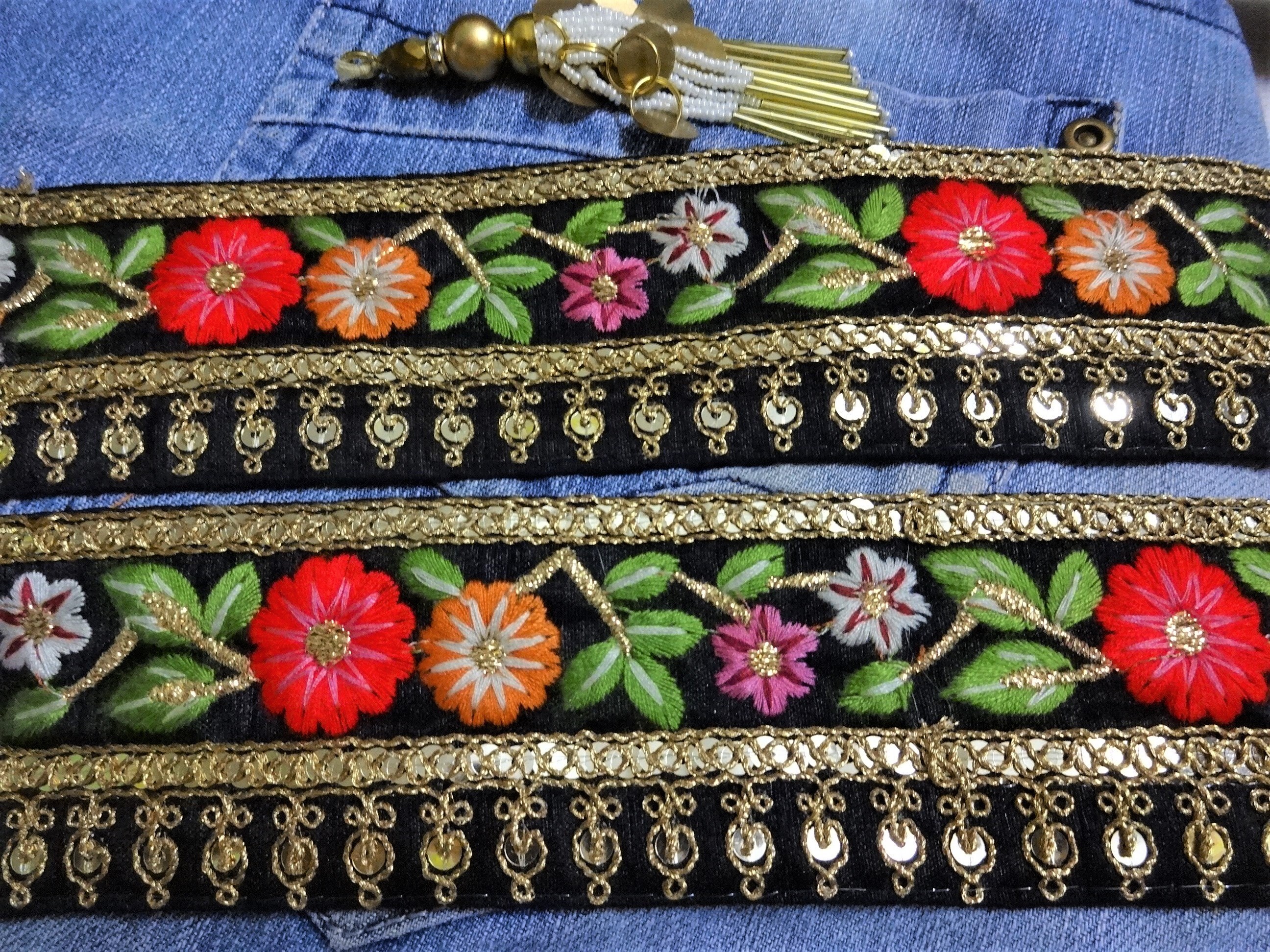 Indian Lace Black Trim Embroidered Craft Ribbon Sari | Etsy