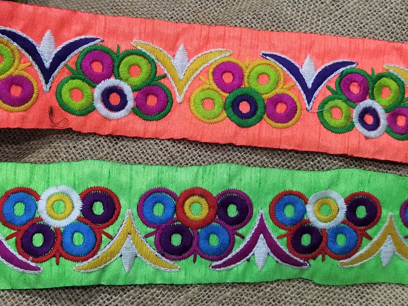 Indian Lace, Embroidered Neon Orange Trim, Crafting Ribbon, Sari Border ...