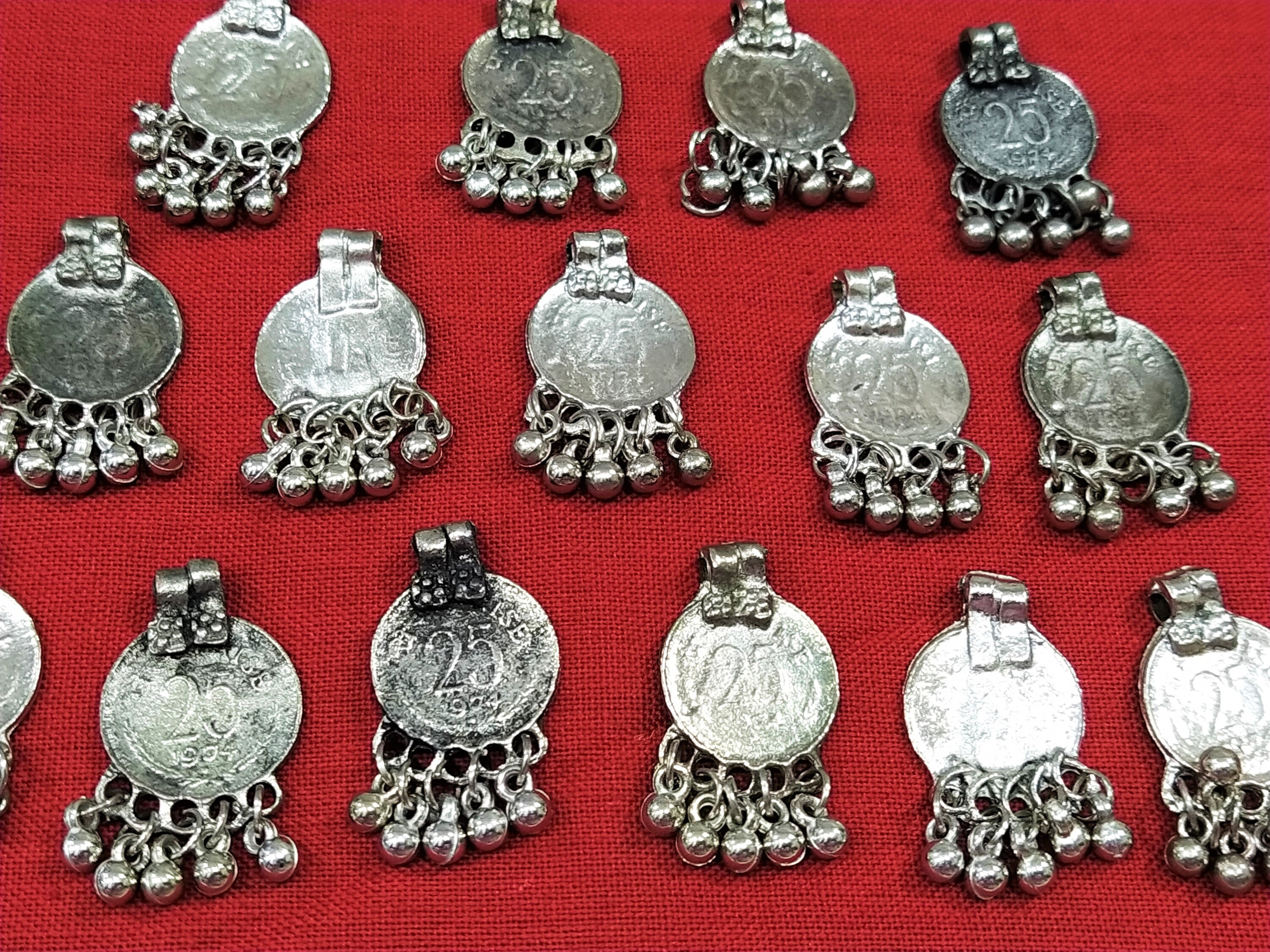 17 MM Metal Coin Charms, Jewelry Supplies, Indian Coins, Antique Silver ...