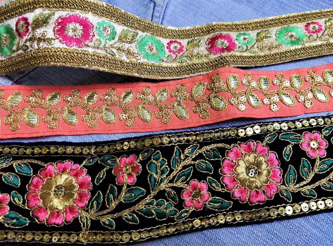 Indian Trims Embroidered Decorative Gota Laces Sari Borders Scrap ...