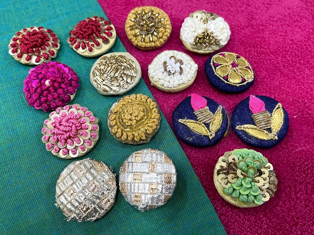 Fabric Covered Sewing Buttons, Indian Large Decorative Buttons, Sew on ...