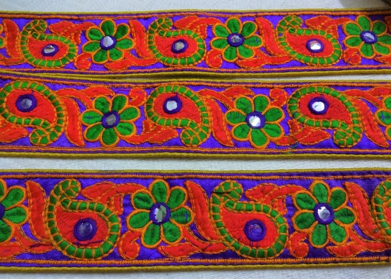 Indian Lace Embroidered Floral Craft Ribbon Sari Border Purple Red ...