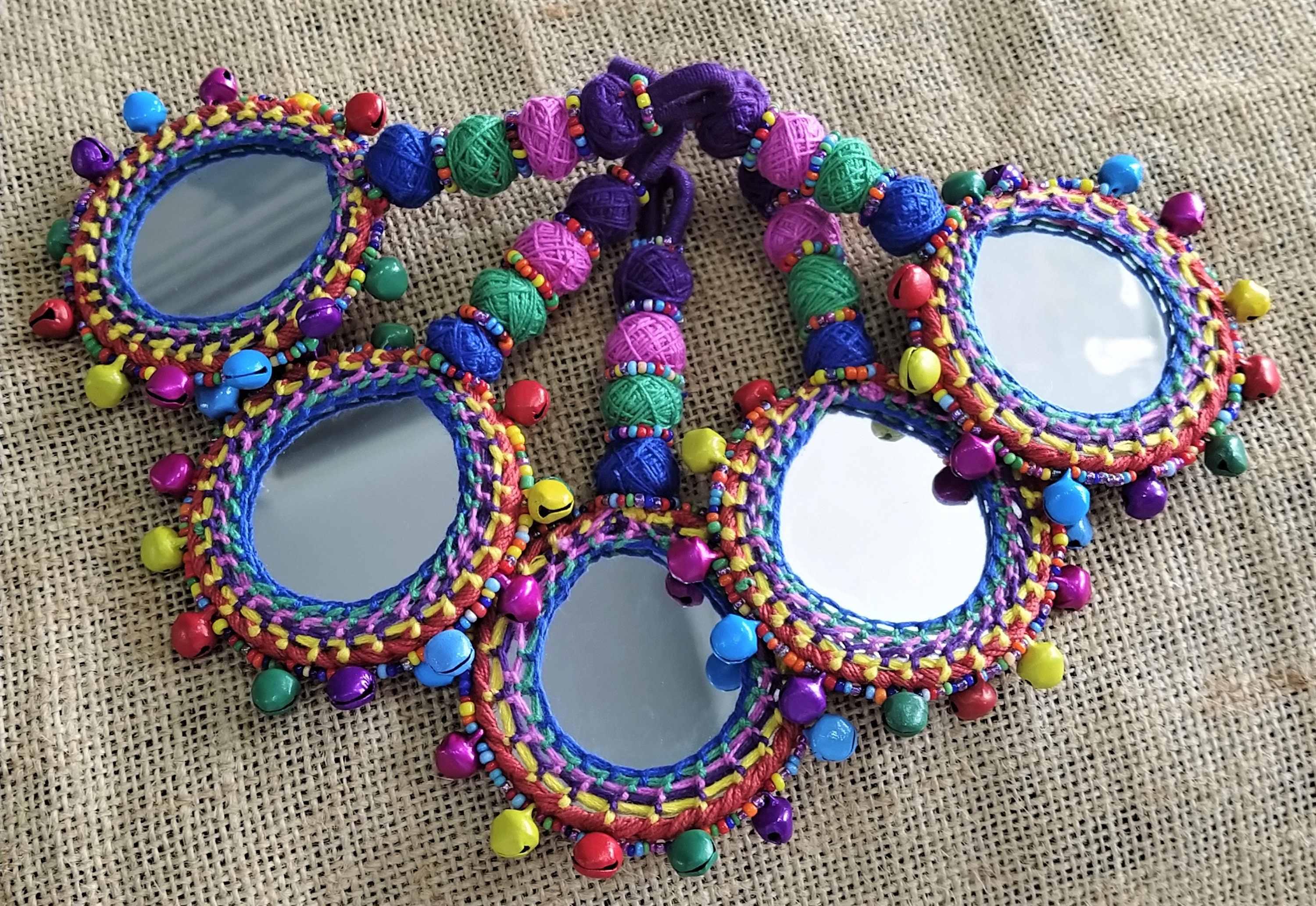 Large Mirror Tassel, Rainbow Mirror and Bell Keychain Tassel, Indian ...