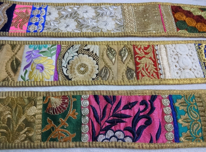 Indian Patch Embroidered Lace Ethnic Decorative Trim Sari Border Broad ...