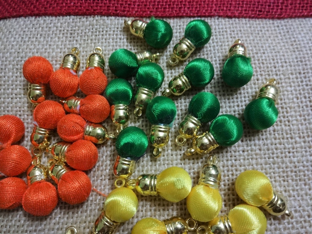 10 Pcs Handmade Tassels, Ball Tassels, Indian Tassels, Fabric Covered ...