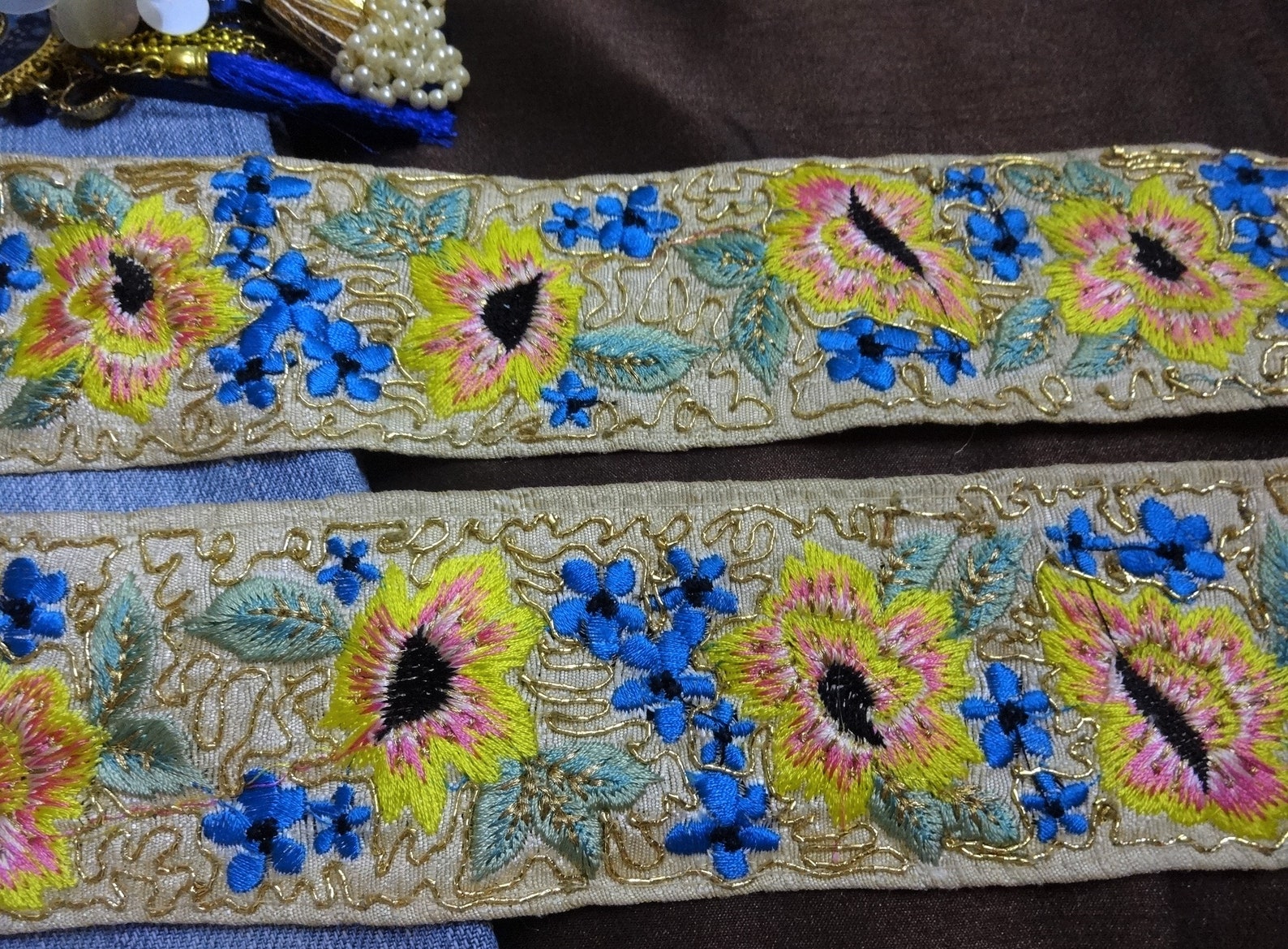 Embroidered Lace Craft Trim Decorative Ribbon Floral Zari Trim - Etsy