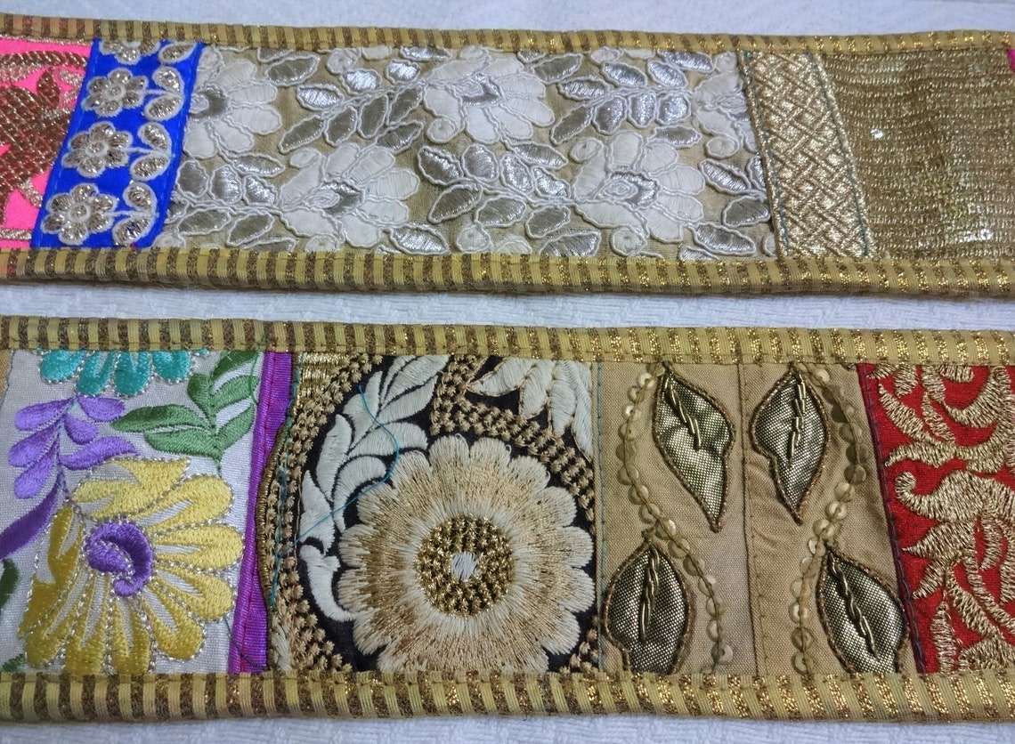 Indian Patch Embroidered Lace Ethnic Decorative Trim Sari Border Broad ...