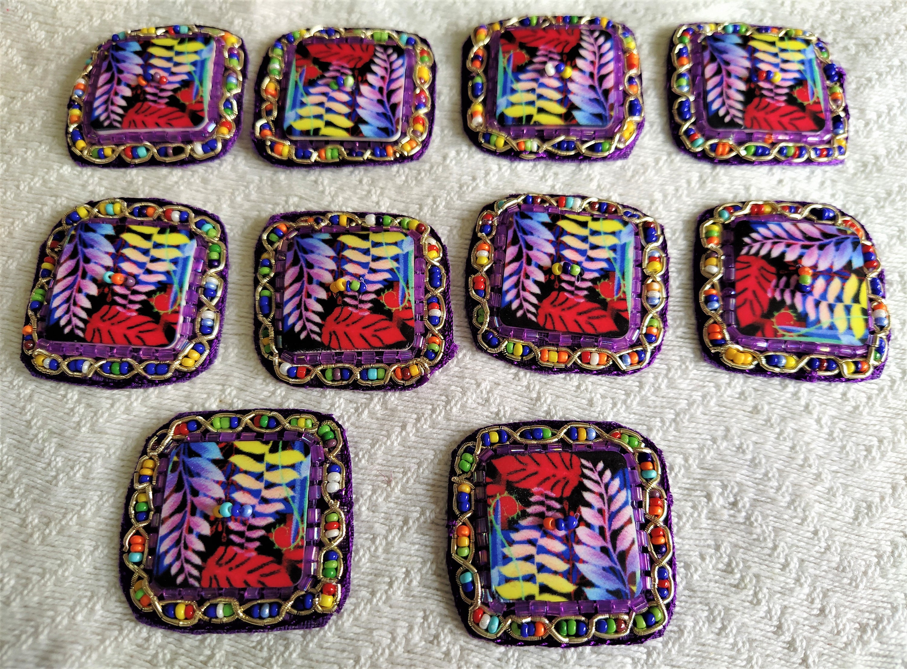 Beaded Appliques, Decorative Buttons, Handmade Stick on Buttons, Flat ...
