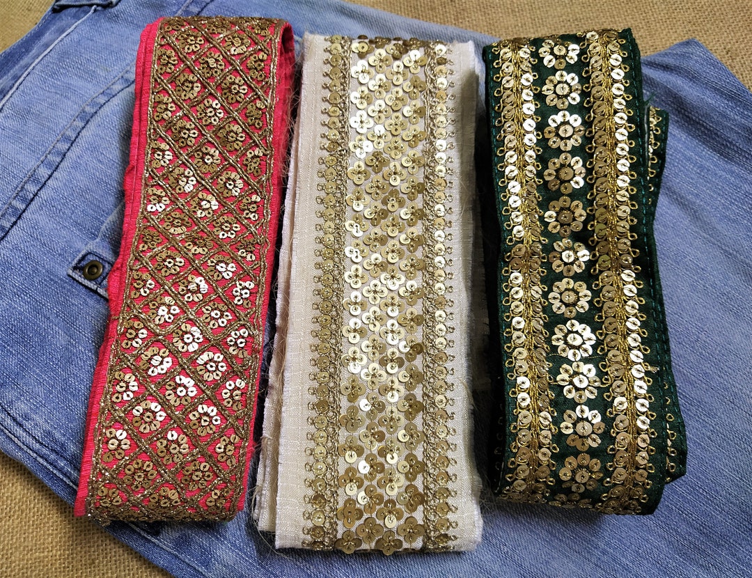 Indian Trims Embroidered Decorative Laces Sari Borders Scrap Material ...