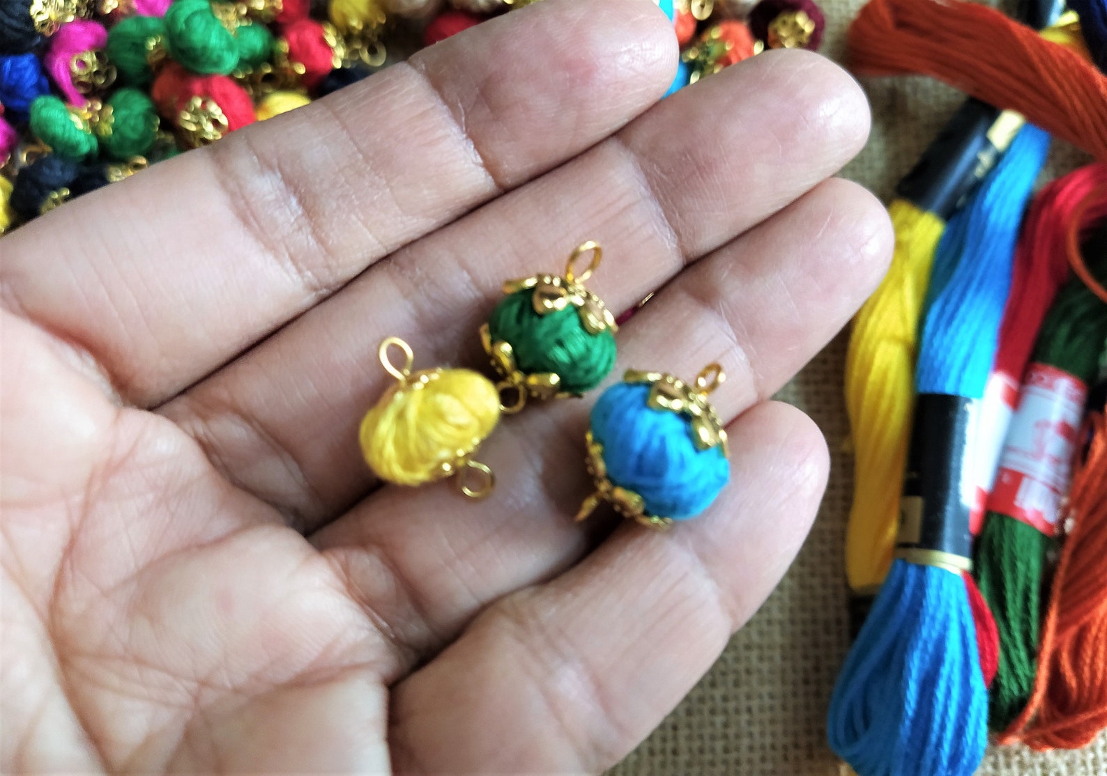 50 Pcs Handmade Thread Balls With Metal Cap and Wire Hook | Etsy