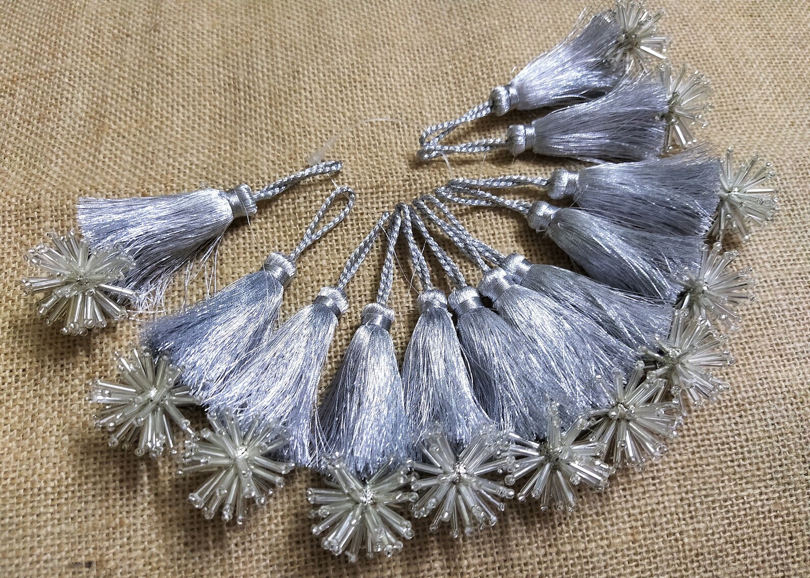 Indian Tassels, Mini Tassels, Craft Supplies, Beaded Tassels, Silver ...